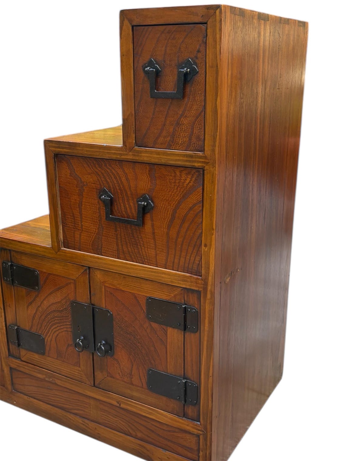 Vintage Japanese Step Cabinet – Solid Wood Tansu Chest With Iron ...