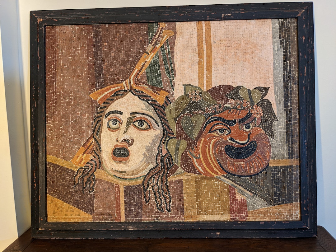 Roman Mosaics Depicting Theatrical Masks of Tragedy and Comedy. - Etsy