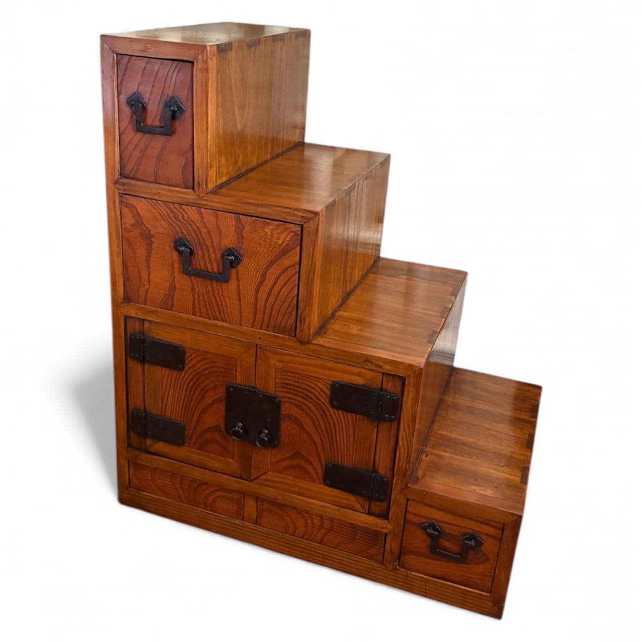 Vintage Japanese Step Cabinet – Solid Wood Tansu Chest With Iron ...