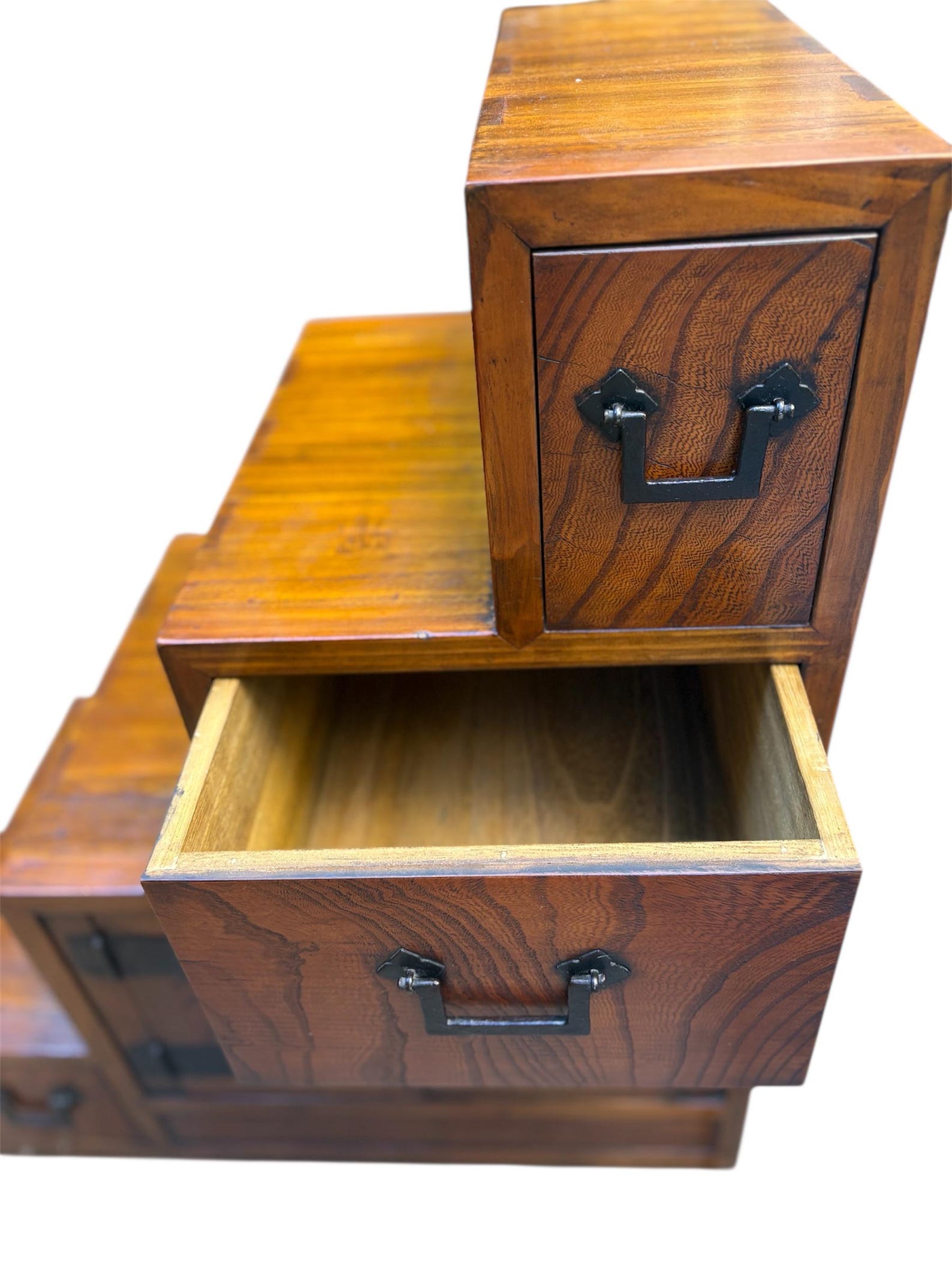 Vintage Japanese Step Cabinet – Solid Wood Tansu Chest With Iron ...
