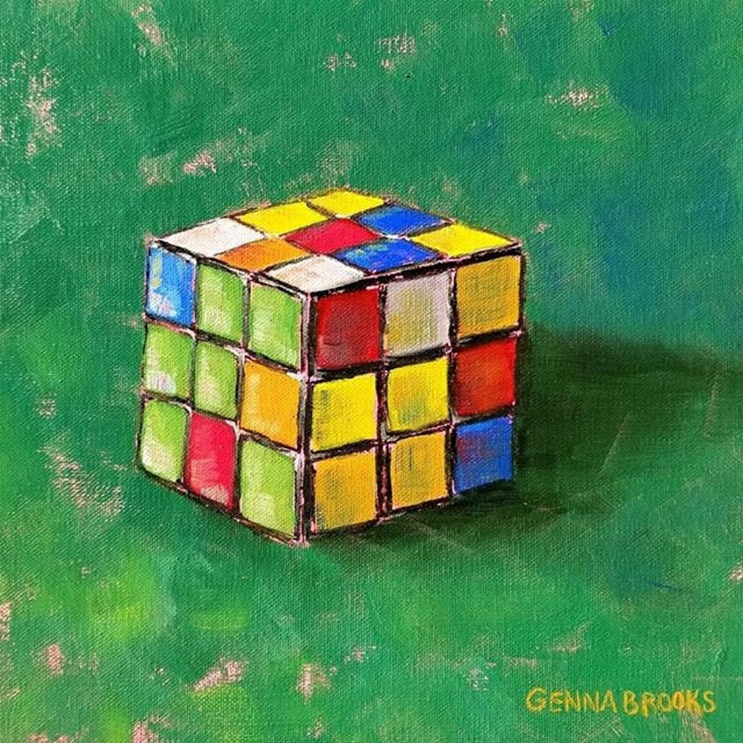 Original 8x8" Unsolved Rubix Cube Puzzle Oil Painting on Canvas Panel ...