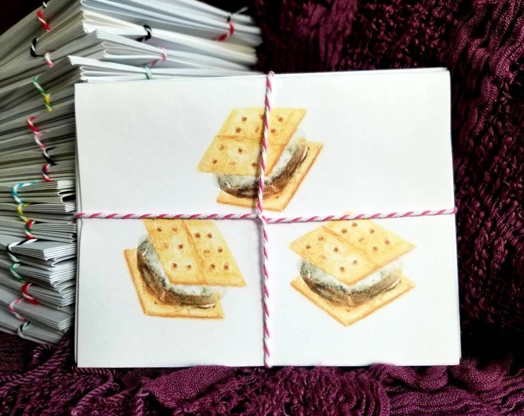 S'mores Note Cards Watercolor Handmade Note Card Set of 4 With ...