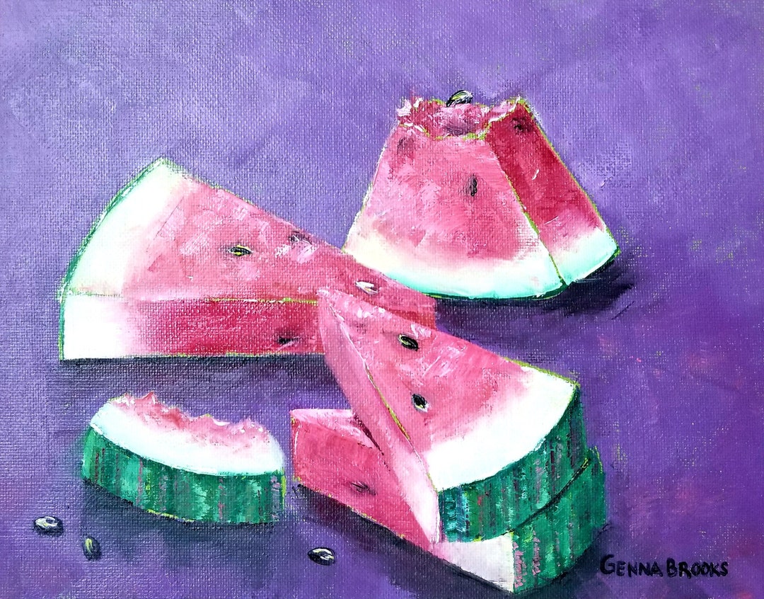 Original 8x10" Watermelon Slices Oil Painting on Canvas Panel - Etsy