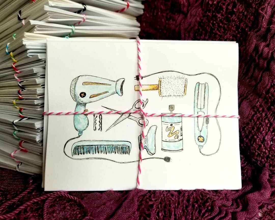 Hair Stylist Tools Cosmetologist Watercolor Handmade Note Card Set of 4 ...