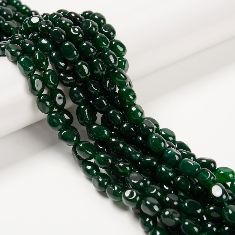 Emerald Green Color Dyed Jade Pebble Nugget Beads Size 8x10mm 15.5 ...