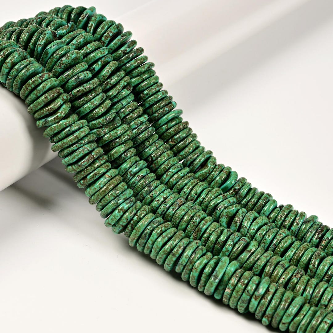 Dark Green Magnesite Turquoise Graduated Slice Discs Beads 10-16mm 15.5 ...