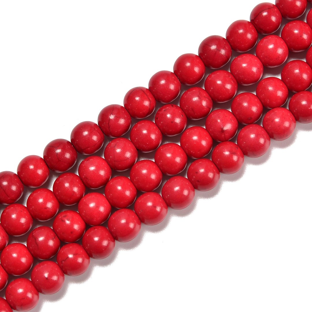 Coral Red Howlite Turquoise Smooth Round Beads Size 6mm 8mm 10mm 15.5 ...