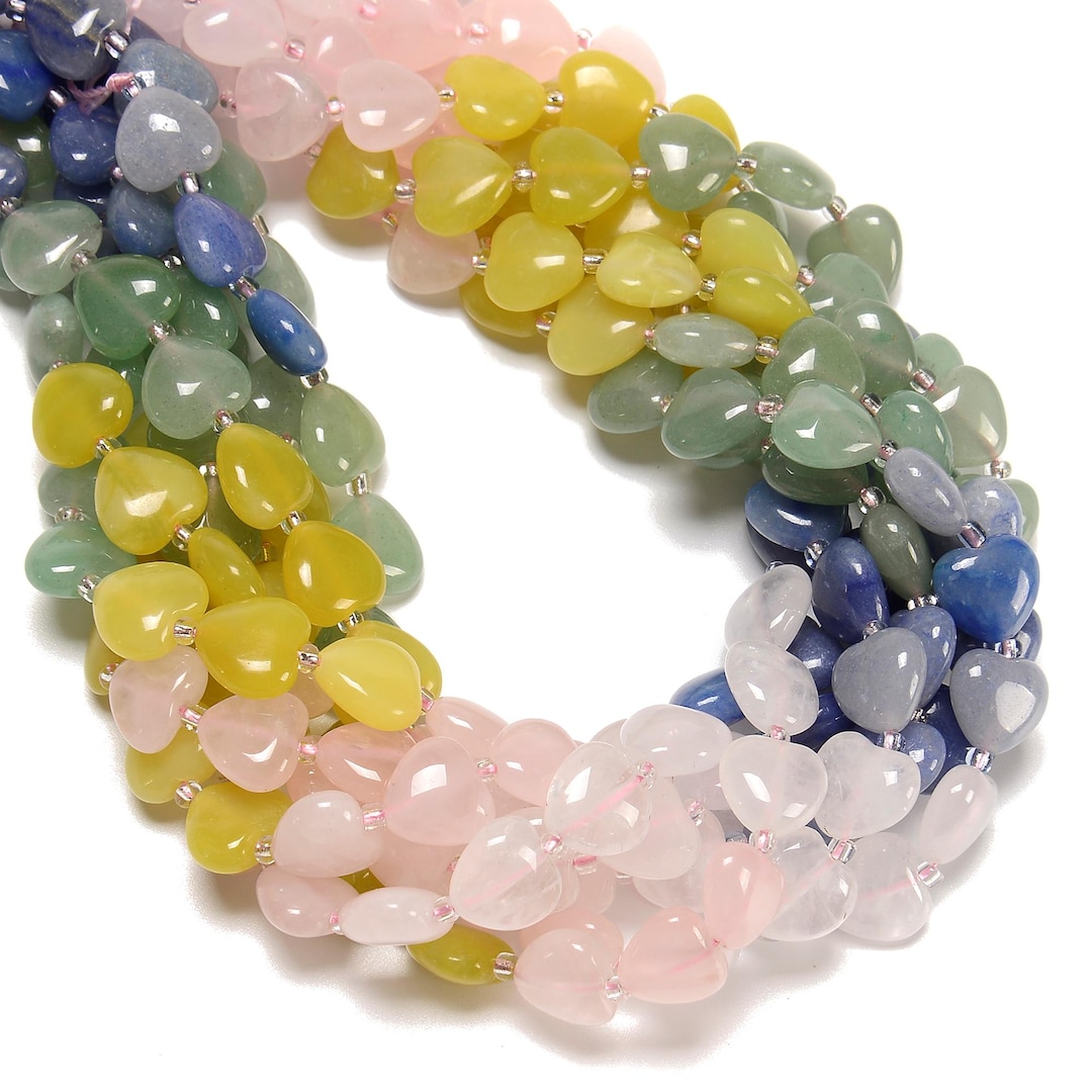 Gradient Multi-color Gemstone Smooth Heart Shape Beads Size 12mm 15.5 ...