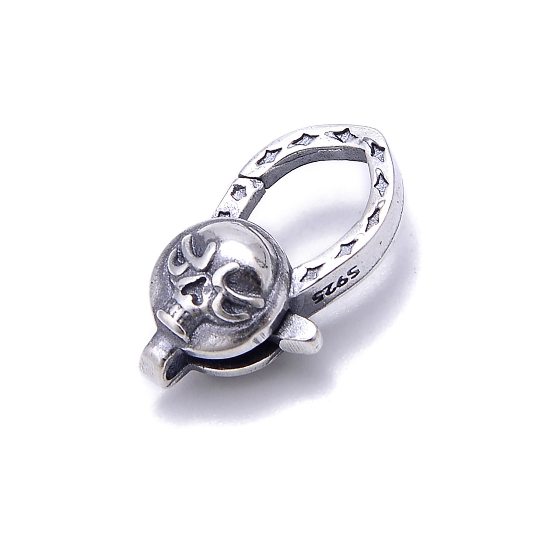925 Sterling Silver Anti-silver Color Skull Clasp Size 8x16mm 2 Pcs per ...