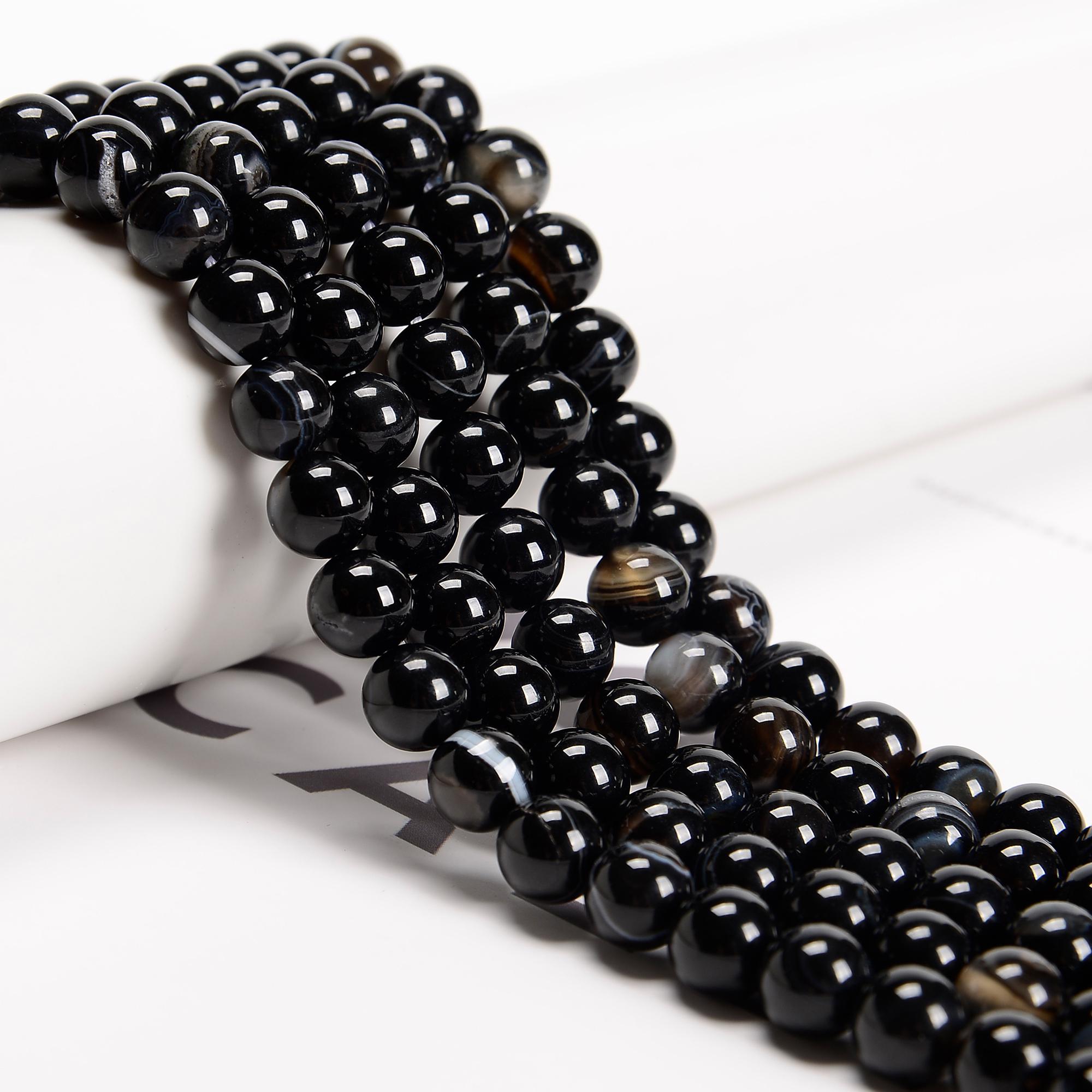 Black Stripe Agate Smooth Round Beads 4mm 6mm 8mm 10mm 12mm Approx 15.5 ...