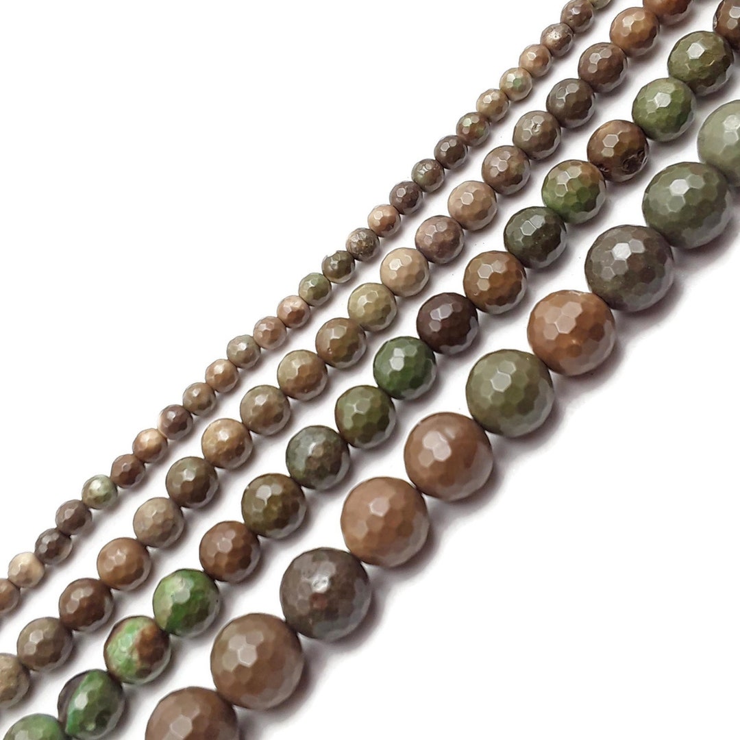 Brown Green Geothite Chrysoprase Faceted Round Beads 6mm 8mm 10mm 12mm ...