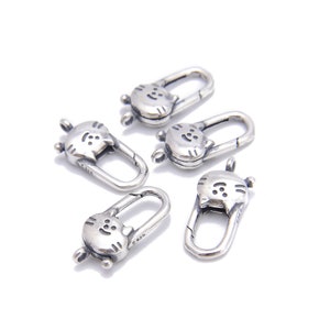 925 Sterling Silver Anti-silver Color Cat Head Clasp Size 9x16.5mm 1pcs ...