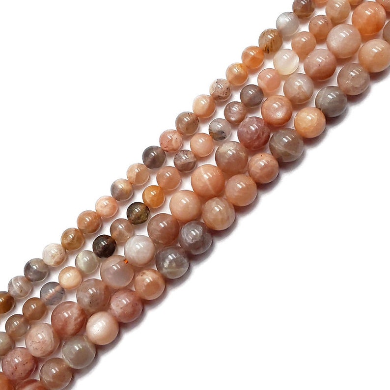 Dark Multi-Color Peach Moonstone Smooth Round Beads 6mm 8mm | Etsy
