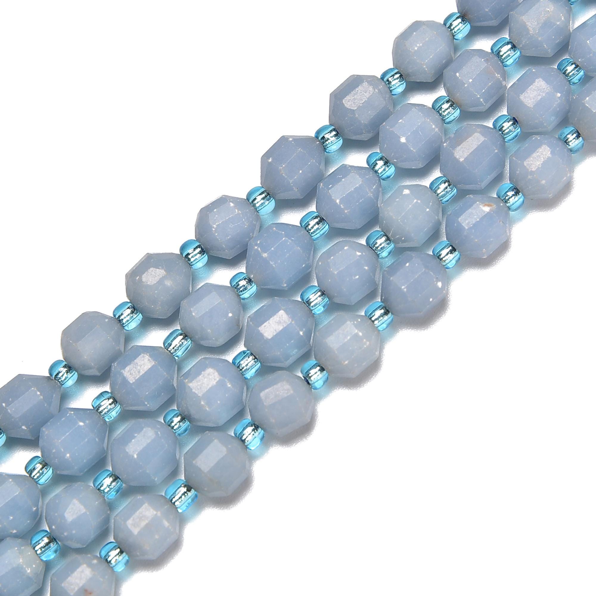 Angelite Prism Cut Double Point Faceted Round Beads Size 6mm 8mm 15.5 ...