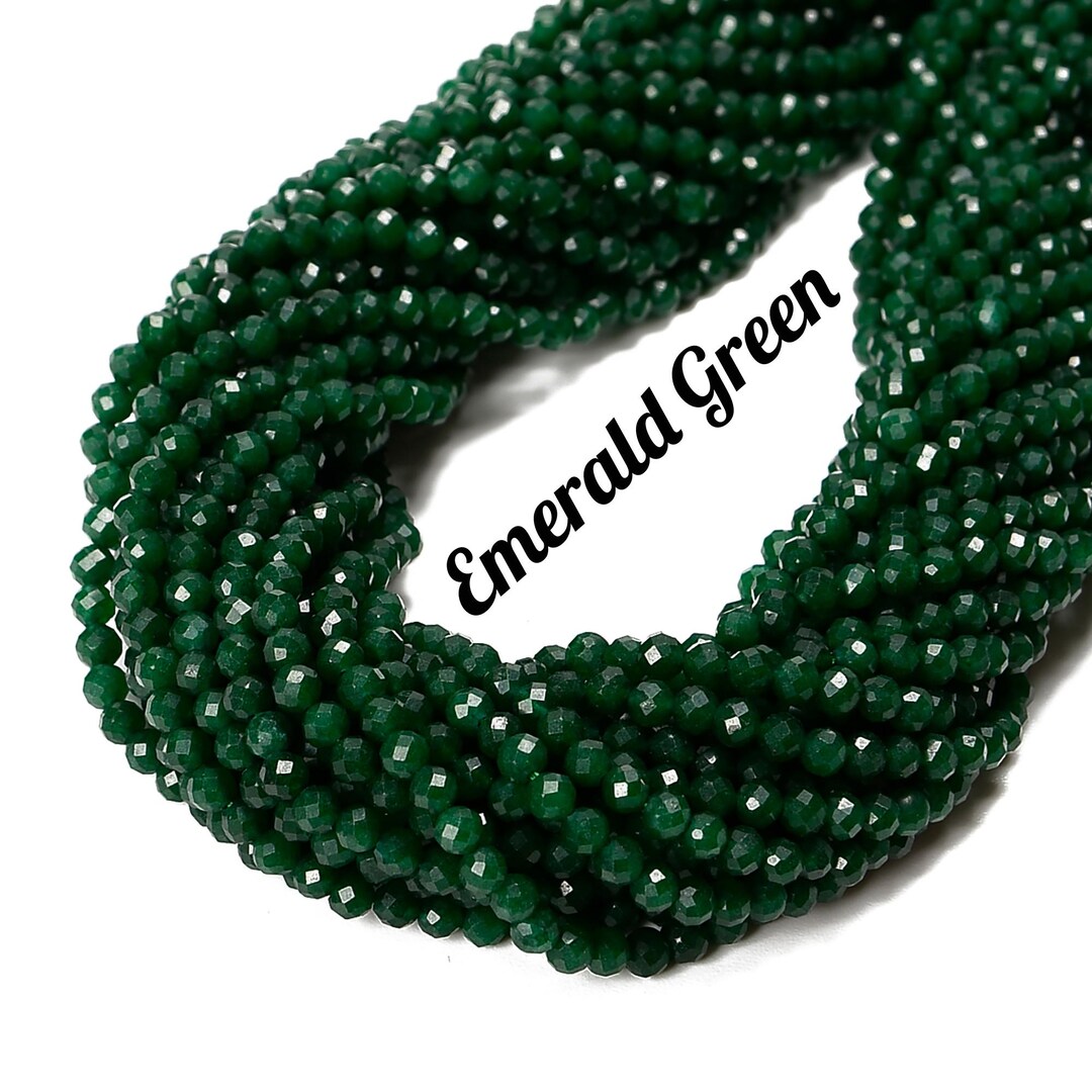 Emerald Green Color Dyed Jade Hard Faceted Round Beads Size 4mm 15.5 ...