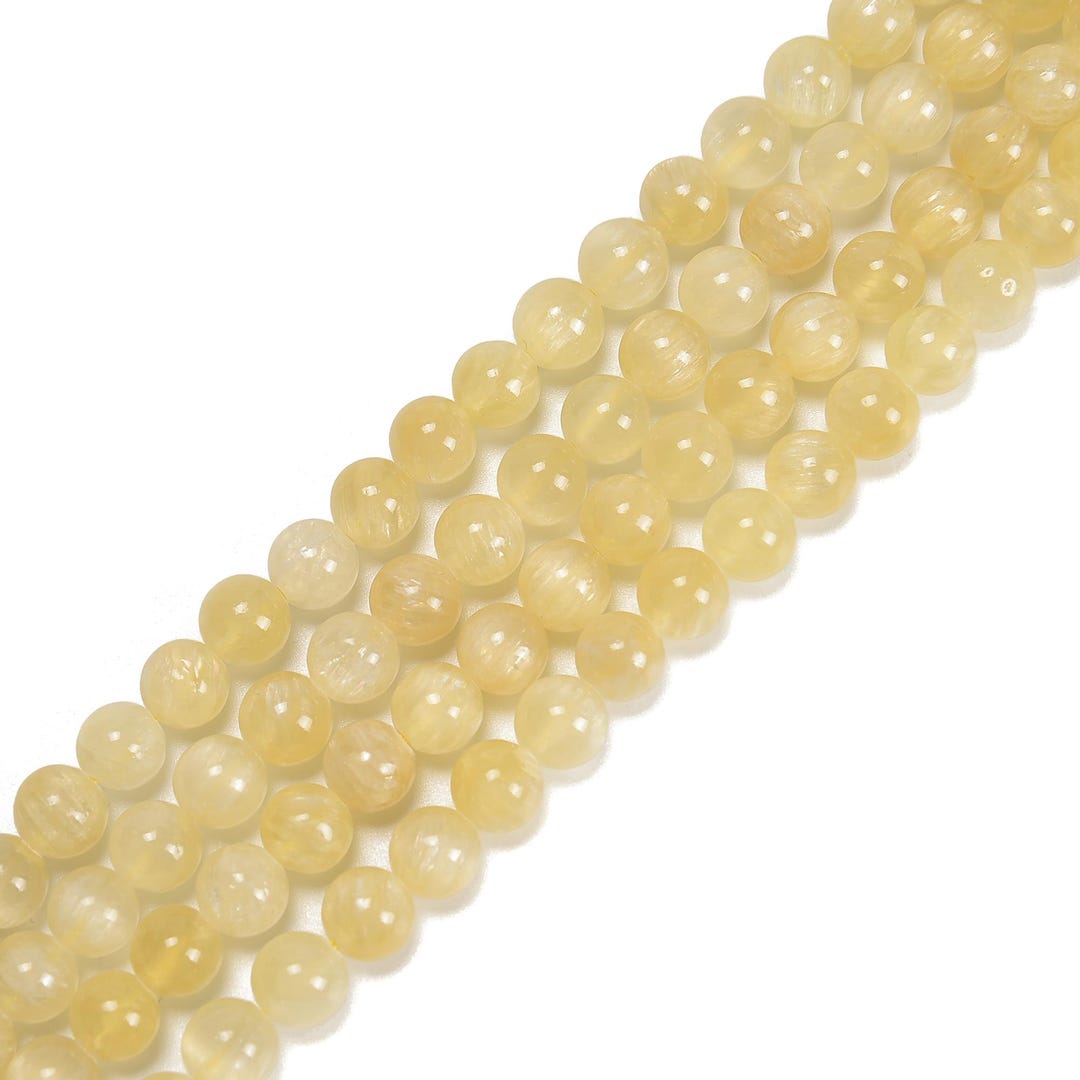 Natural Yellow Selenite Smooth Round Beads Size 4mm 6mm 8mm 10mm 15.5 ...