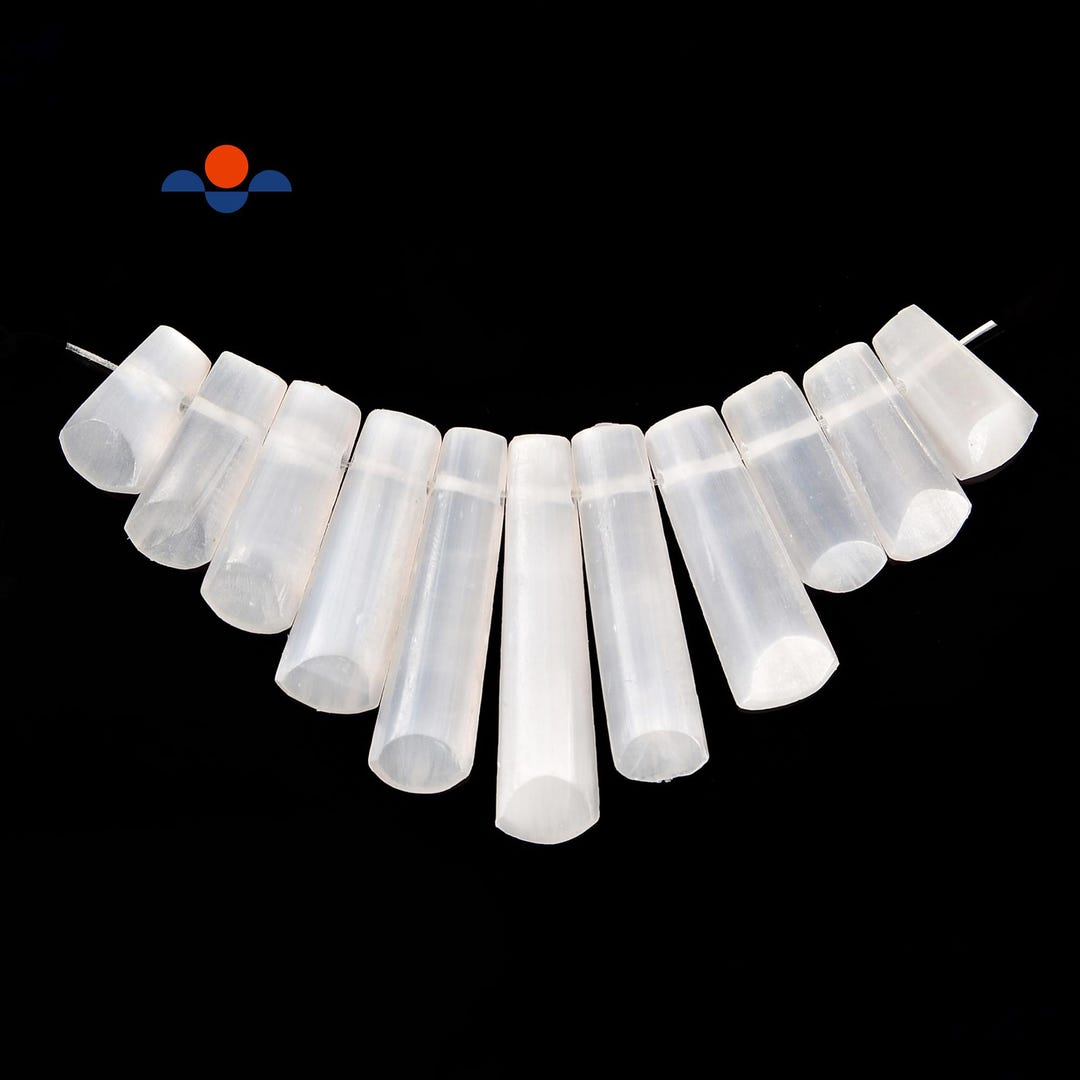 Natural Selenite Graduated Beveled Points Beads Set Size 17mm-40mm 11 ...