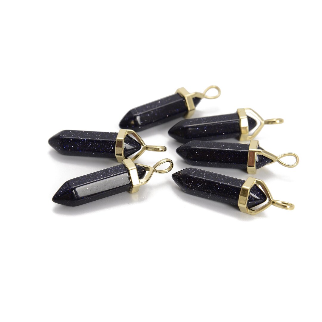 Blue Sandstone Pendulum Healing Point Gold Plated Bail Pendant 8x40mm 6 ...