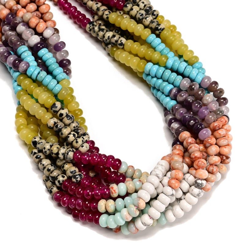 18 Gradient Multi-color Gemstone Smooth Rondelle Beads Size 4x6mm 15.5 ...