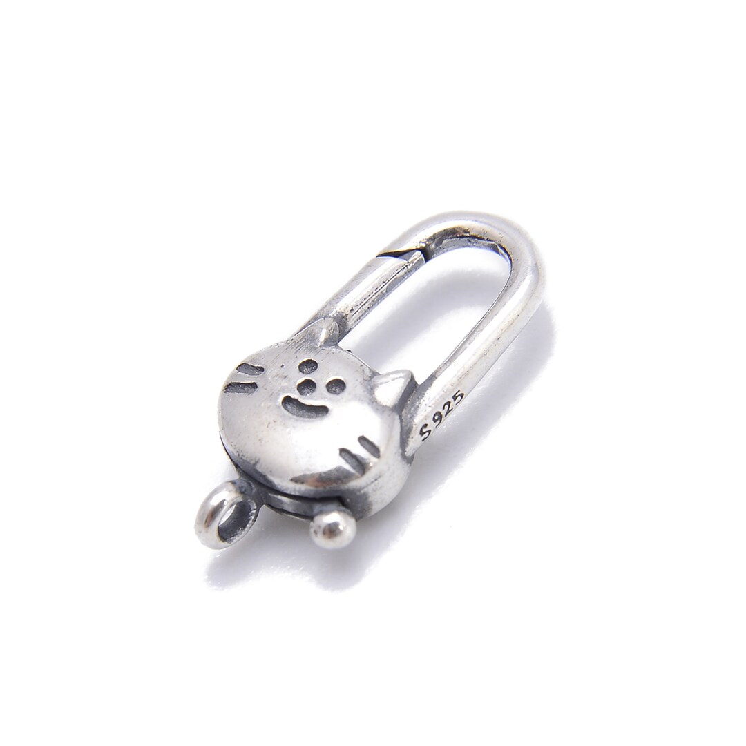 925 Sterling Silver Anti-silver Color Cat Head Clasp Size 9x16.5mm 1pcs ...