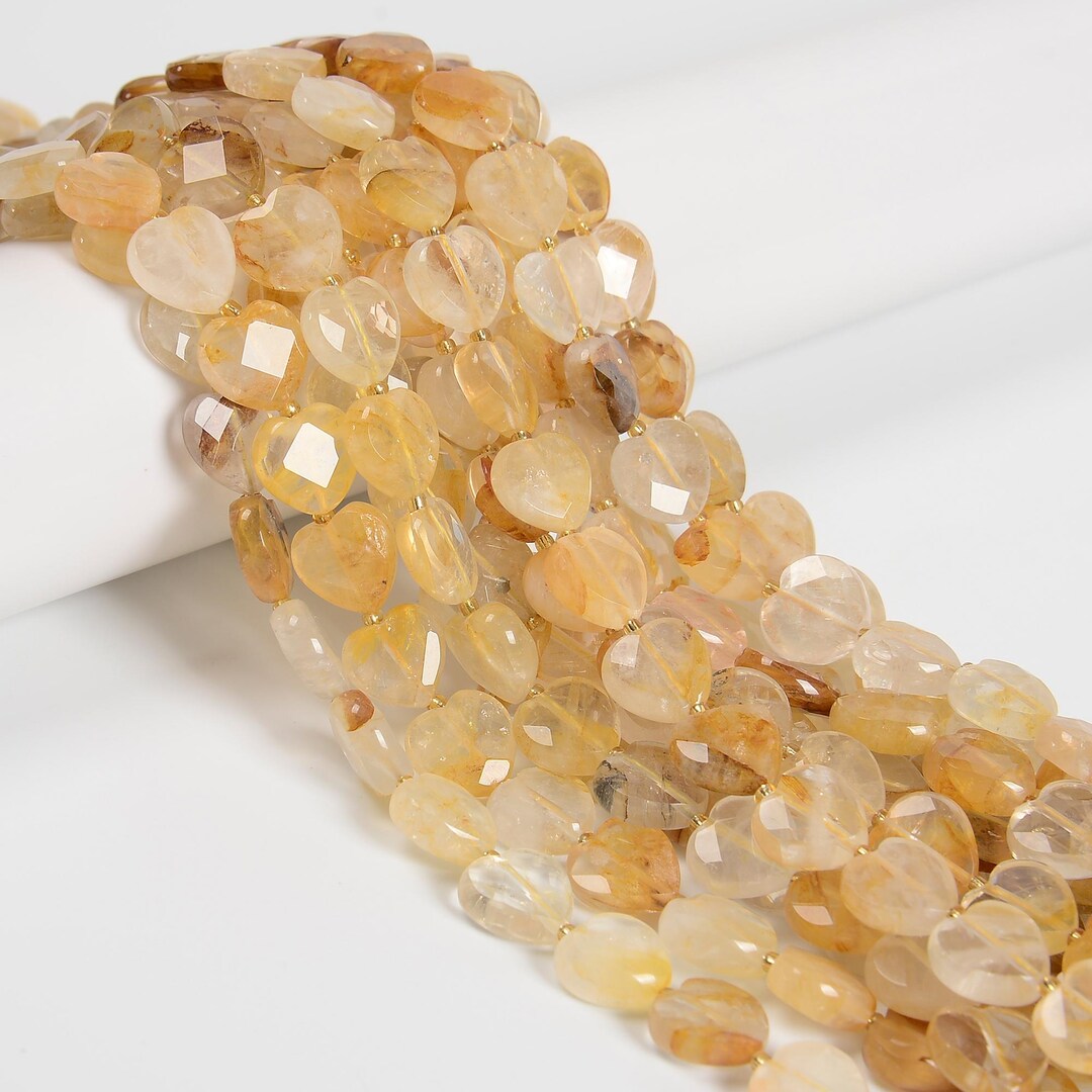 Natural Golden Healer Quartz Faceted Heart Shape Beads Size 12mm 15.5 ...