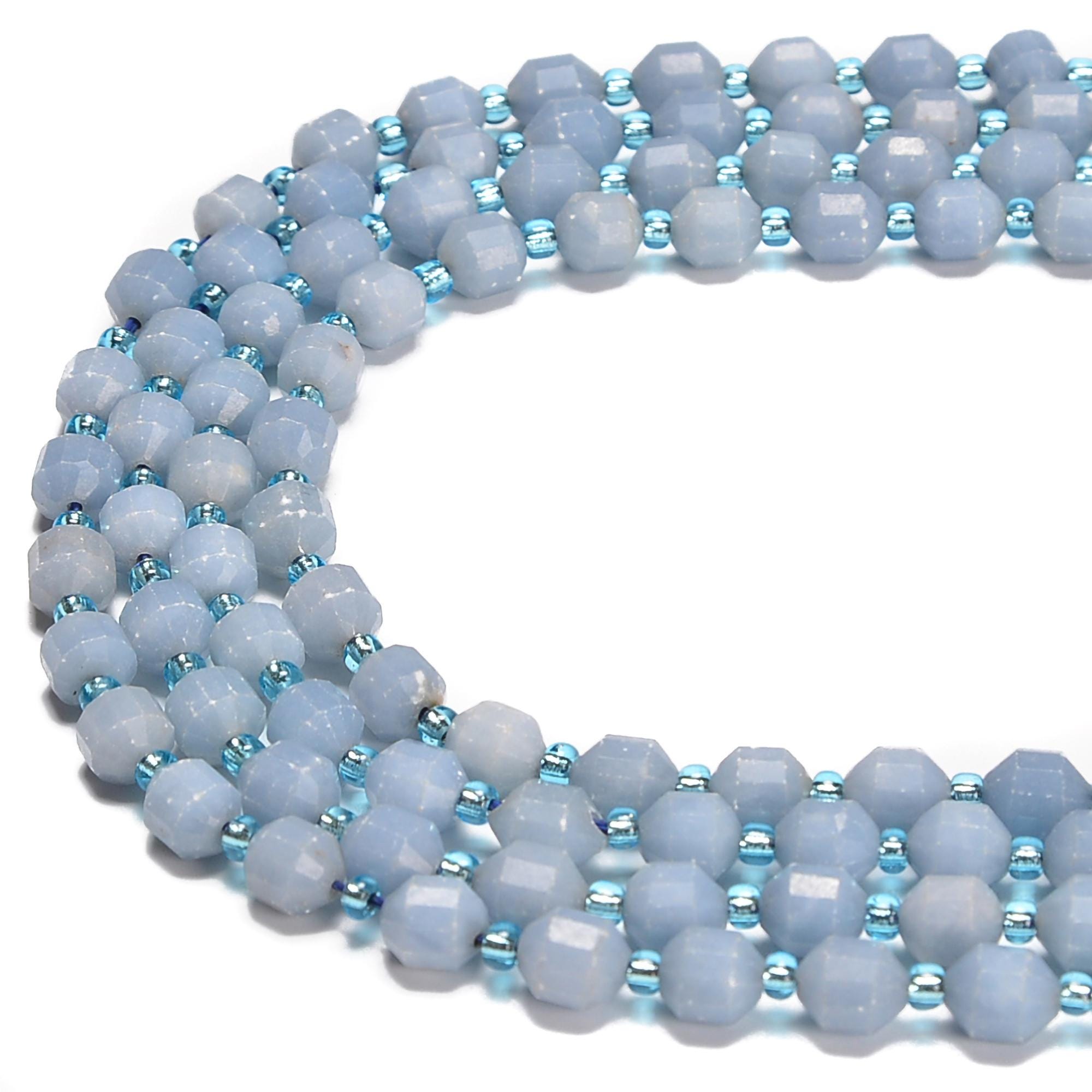 Angelite Prism Cut Double Point Faceted Round Beads Size 6mm 8mm 15.5 ...