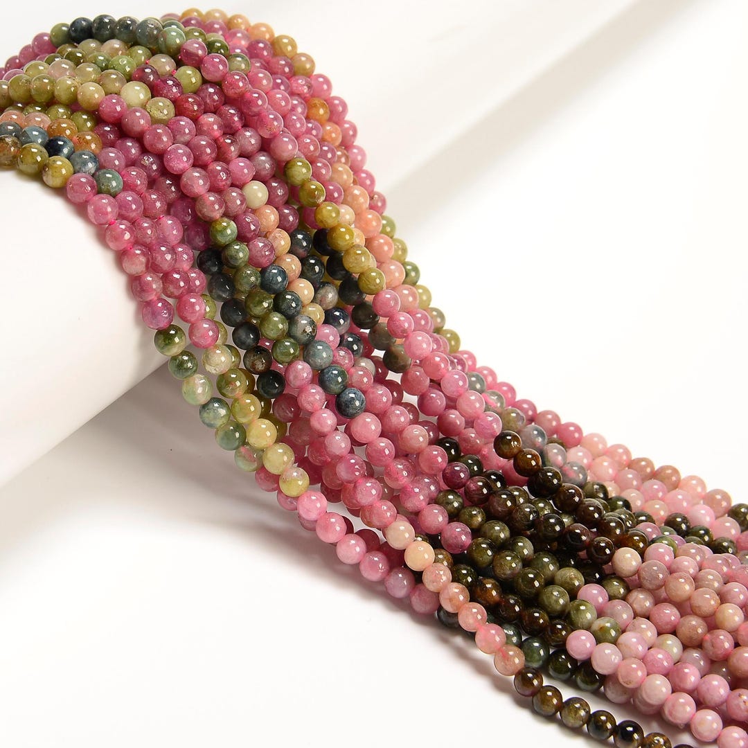 Natural Multi-color Tourmaline Smooth Round Beads Size 4mm 16" Strand ...