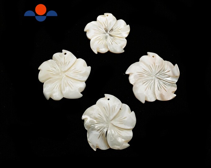 Hand Carved MOP Shell Pearl Flower Pendant White Approx 40mm Sold per ...
