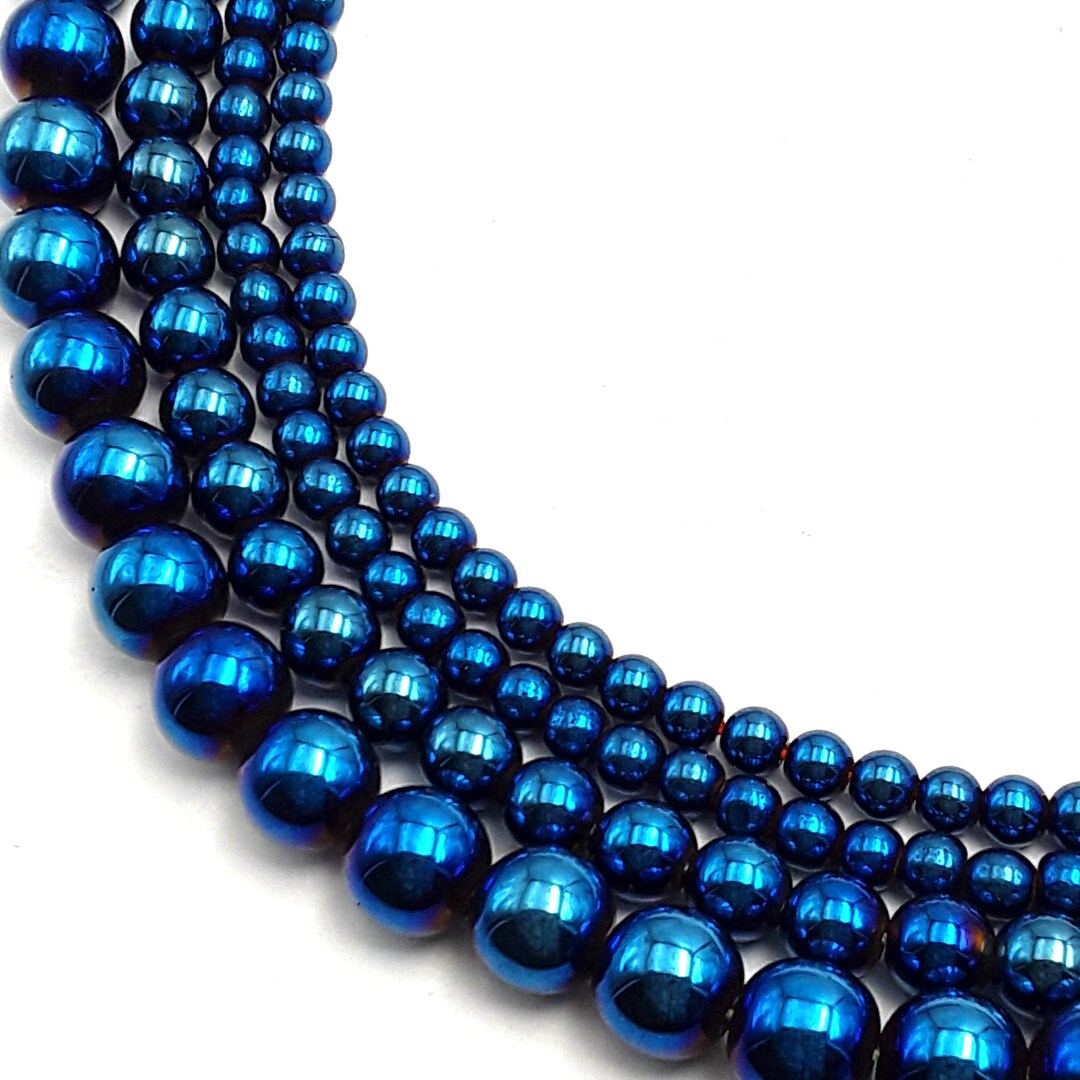 Blue Hematite Smooth Round Beads 2mm 3mm 4mm 6mm 8mm 10mm 12mm 15.5 ...