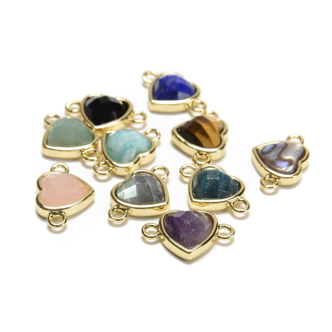 Gemstone Faceted Heart Shape Gold Edge Connector Pendant Charm - Etsy