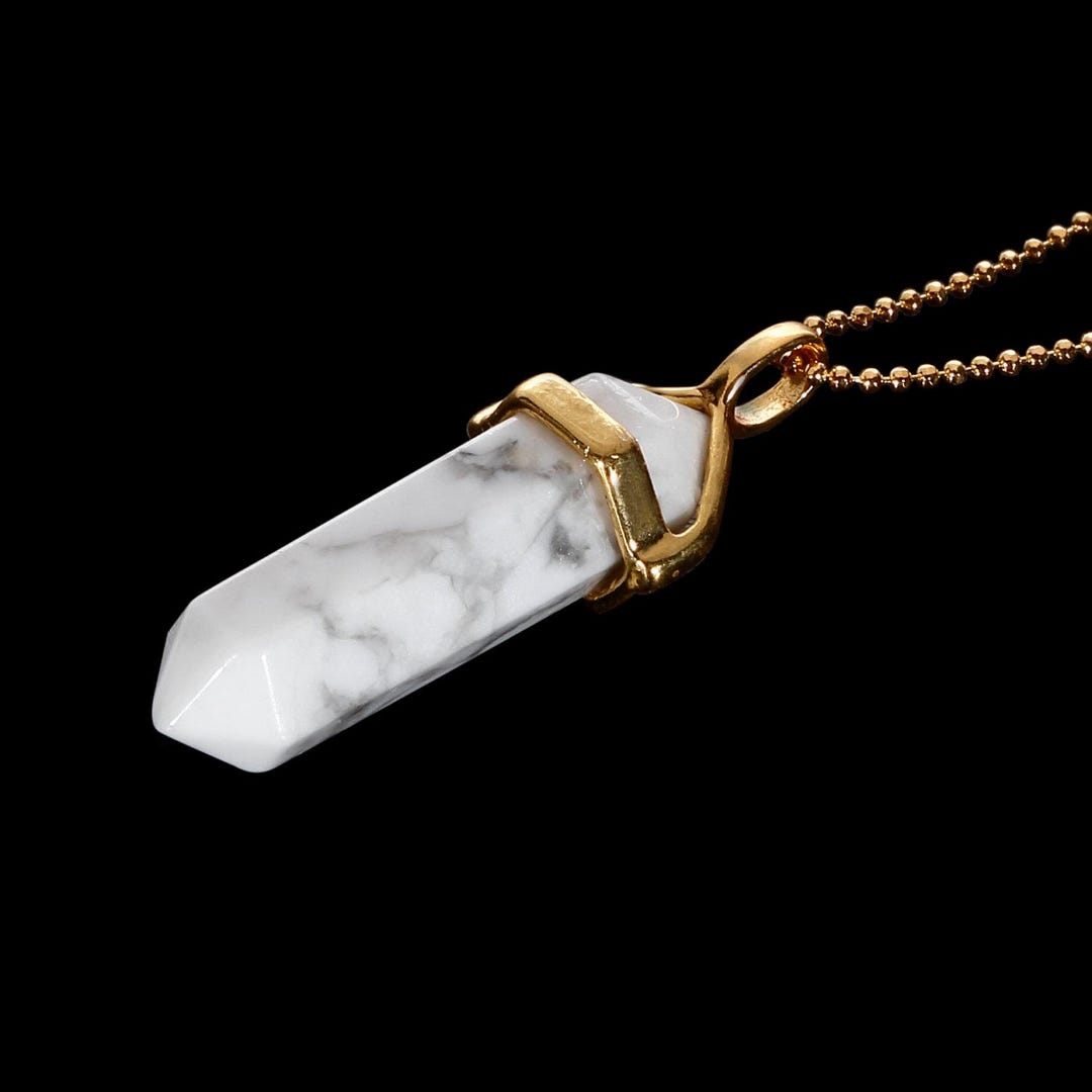 Howlite Pendulum Pendant Healing Point Size 40x8mm Gold Chain - Etsy