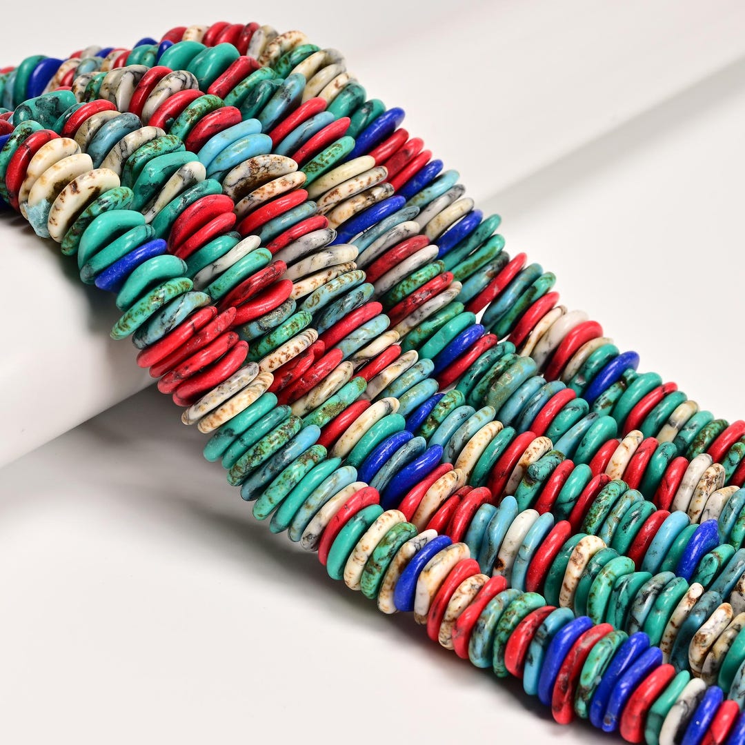 Multi Color Magnesite Turquoise Graduated Slice Discs Beads 10-17mm 15. ...