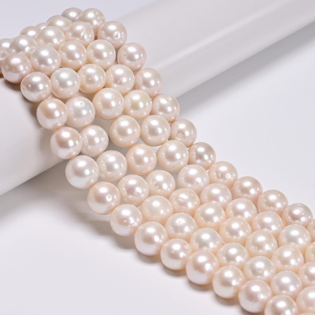 Natural Graduated White Edison Pearl Round Beads Size 10-12mm 15.5 ...