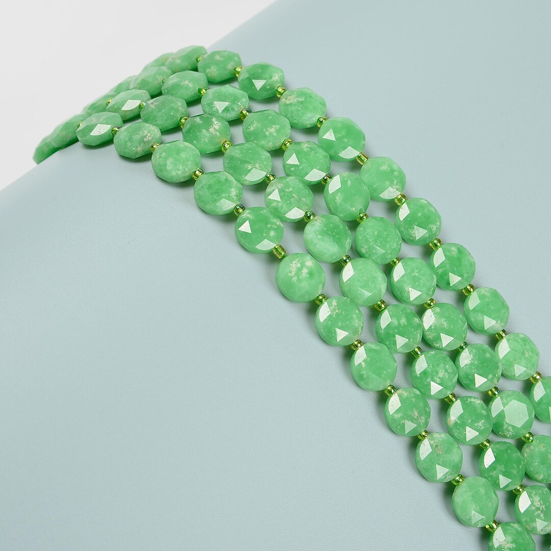 Natural Green Jadeite Hexagram Cutting Faceted Coin Beads 12mm 15.5 ...