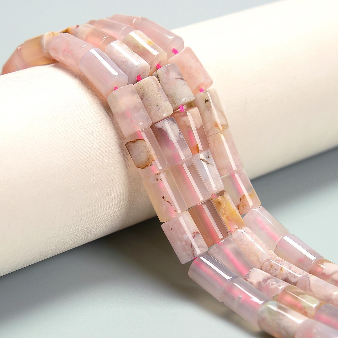 Cherry Flower Sakura Agate Smooth Cylinder Tube Beads Size 8x12mm 15.5 ...