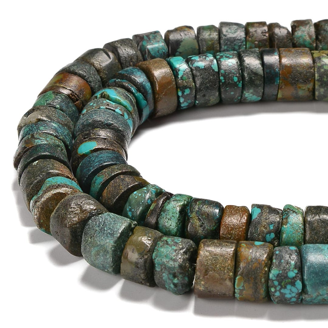 Natural Genuine Turquoise Heishi Disc Beads Size 13-14mm ~20-30mm 15.5 ...