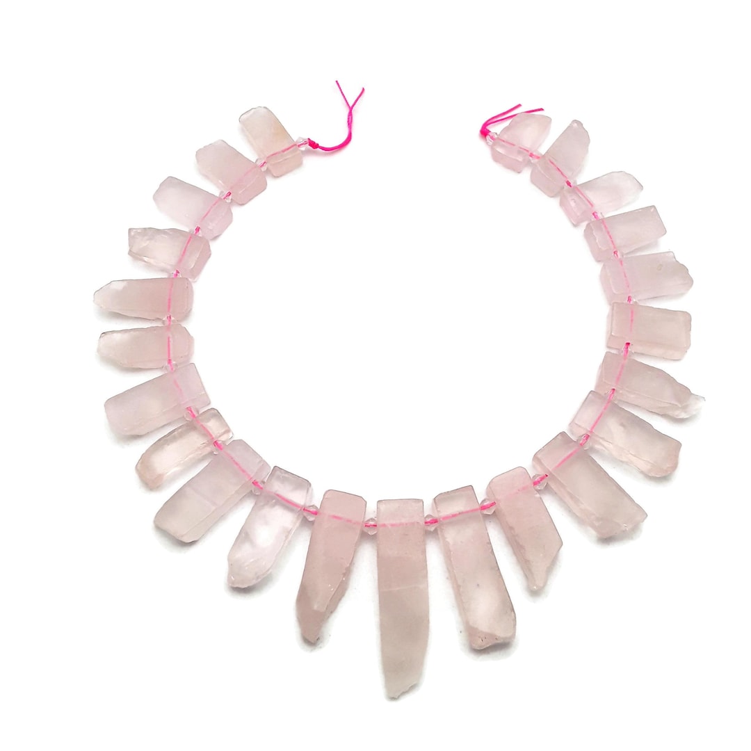 Rose Quartz Graduated Slab Slice Stick Points Beads Approx 20-45mm 15.5 ...