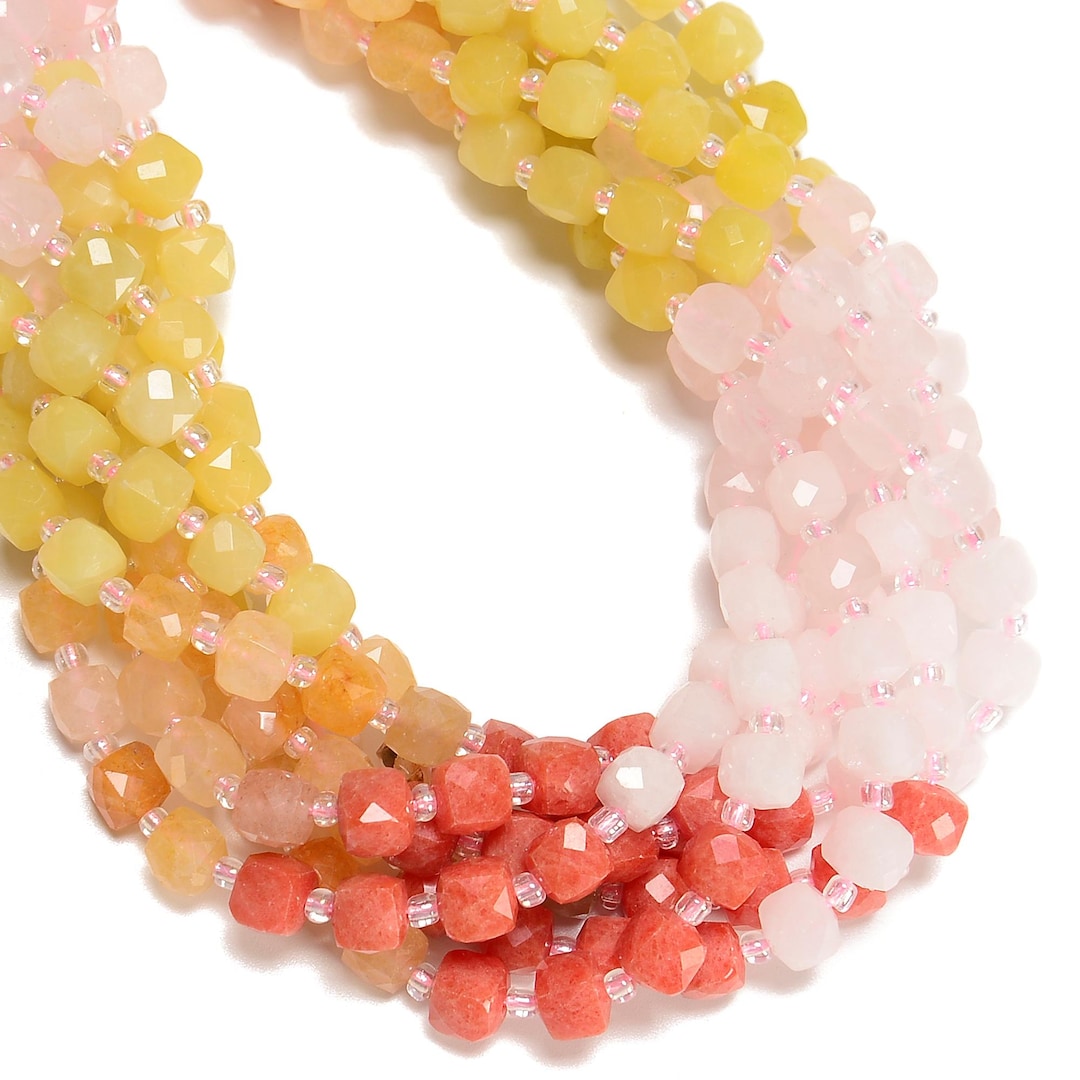 10 Gradient Multi-color Gemstone Faceted Cube Beads Size 6-7mm 15 ...