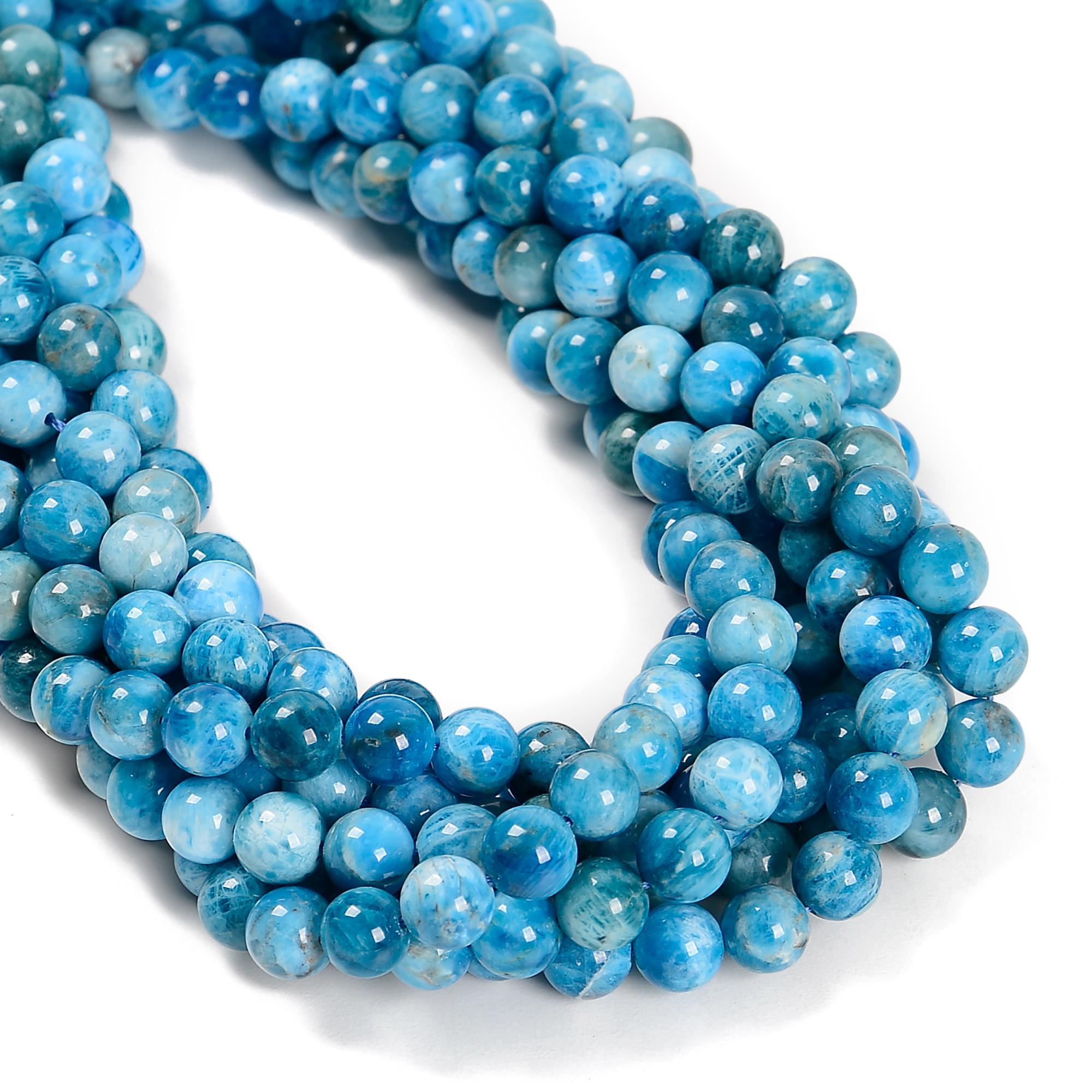 Natural Bright Light Blue Apatite Smooth Round Beads Size 6mm 8mm 10mm ...