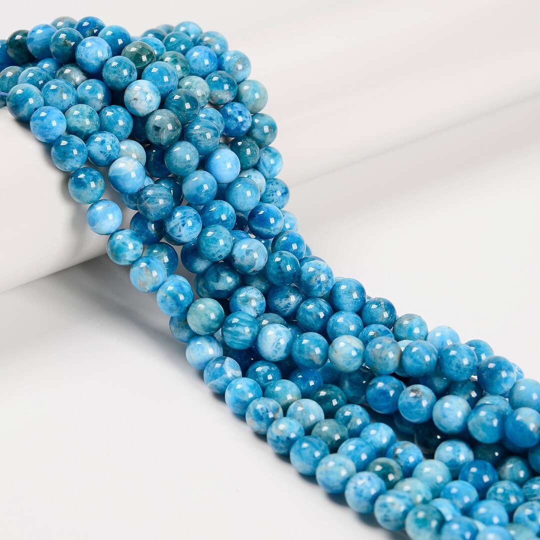 Natural Bright Light Blue Apatite Smooth Round Beads Size 6mm 8mm 10mm ...