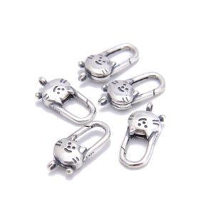 925 Sterling Silver Anti-silver Color Cat Head Clasp Size 9x16.5mm 1pcs ...