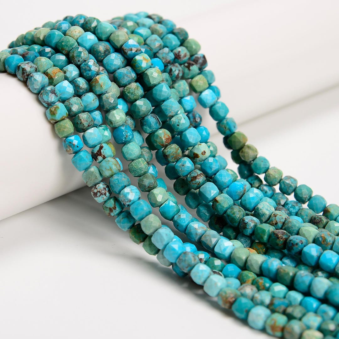 Natural Genuine Blue Turquoise Faceted Cube Beads Size 5-6mm 15.5 ...