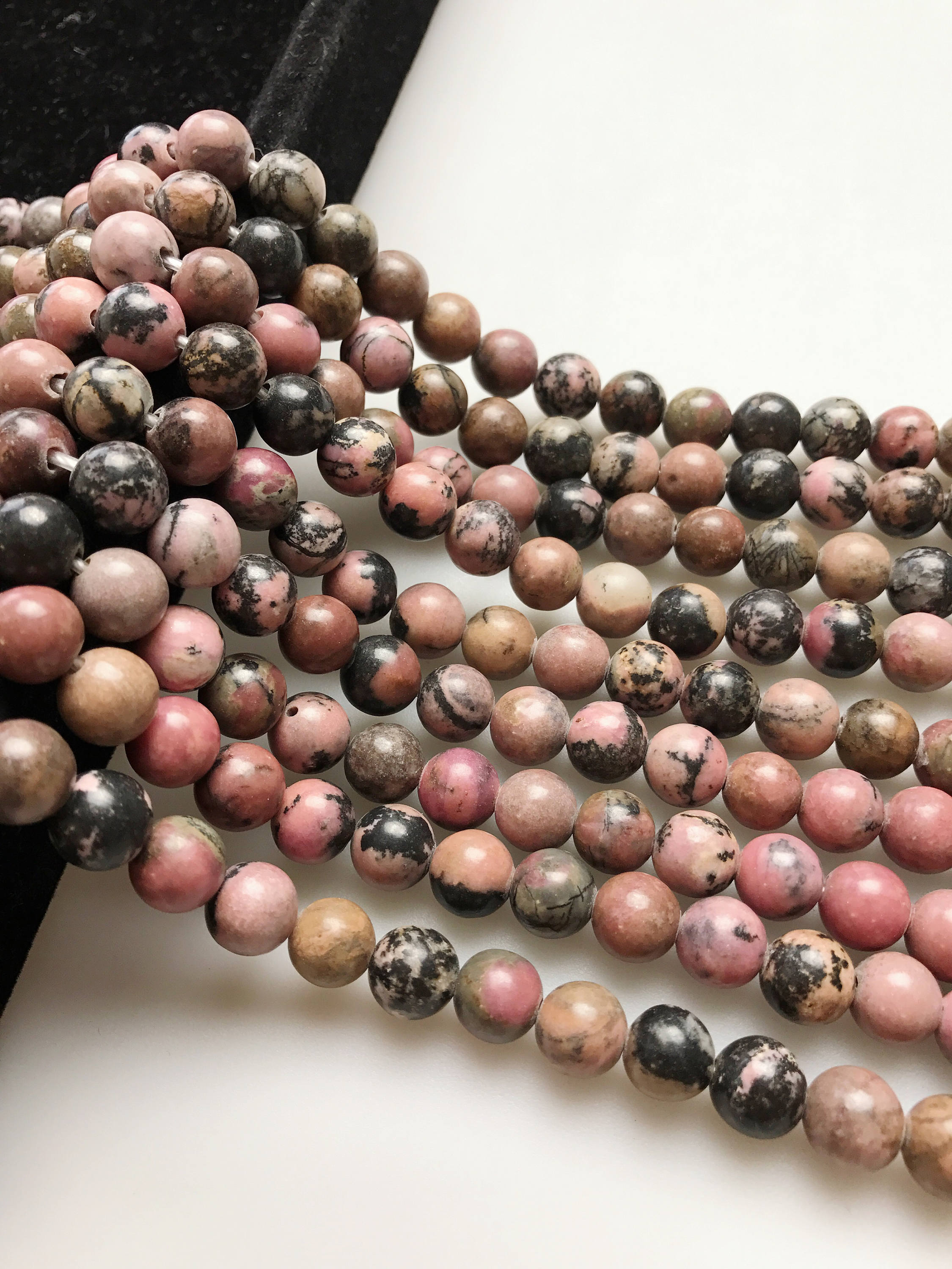 10mm · Large Hole · 1/2 Strand Rhodonite w/ Matrix · Smooth · Round ...