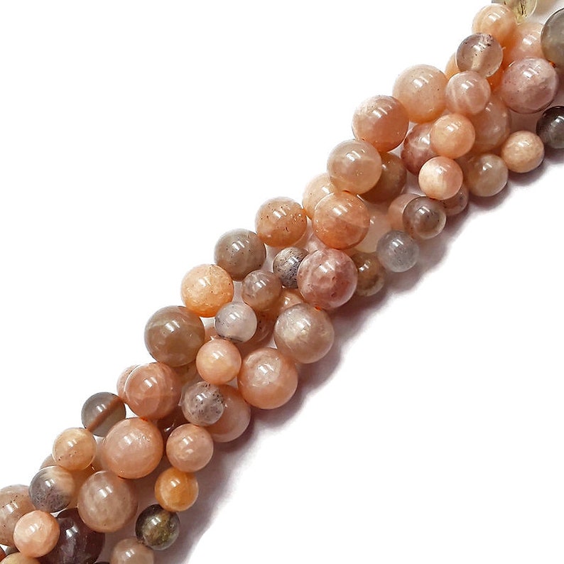 Dark Multi-Color Peach Moonstone Smooth Round Beads 6mm 8mm | Etsy