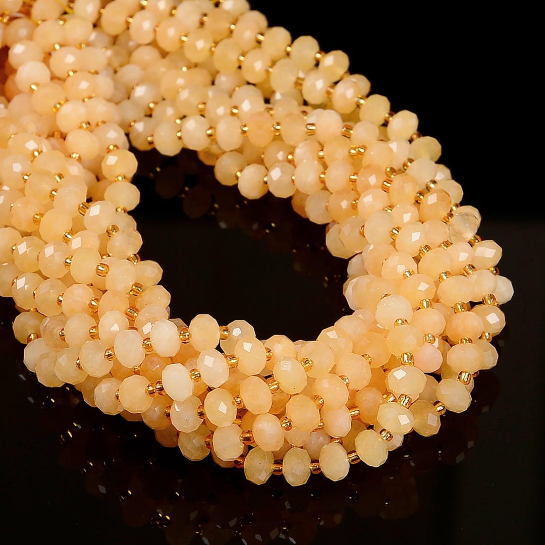 Yellow Calcite Color Dyed Jade Faceted Rondelle Beads Size 6x8mm 15.5 ...