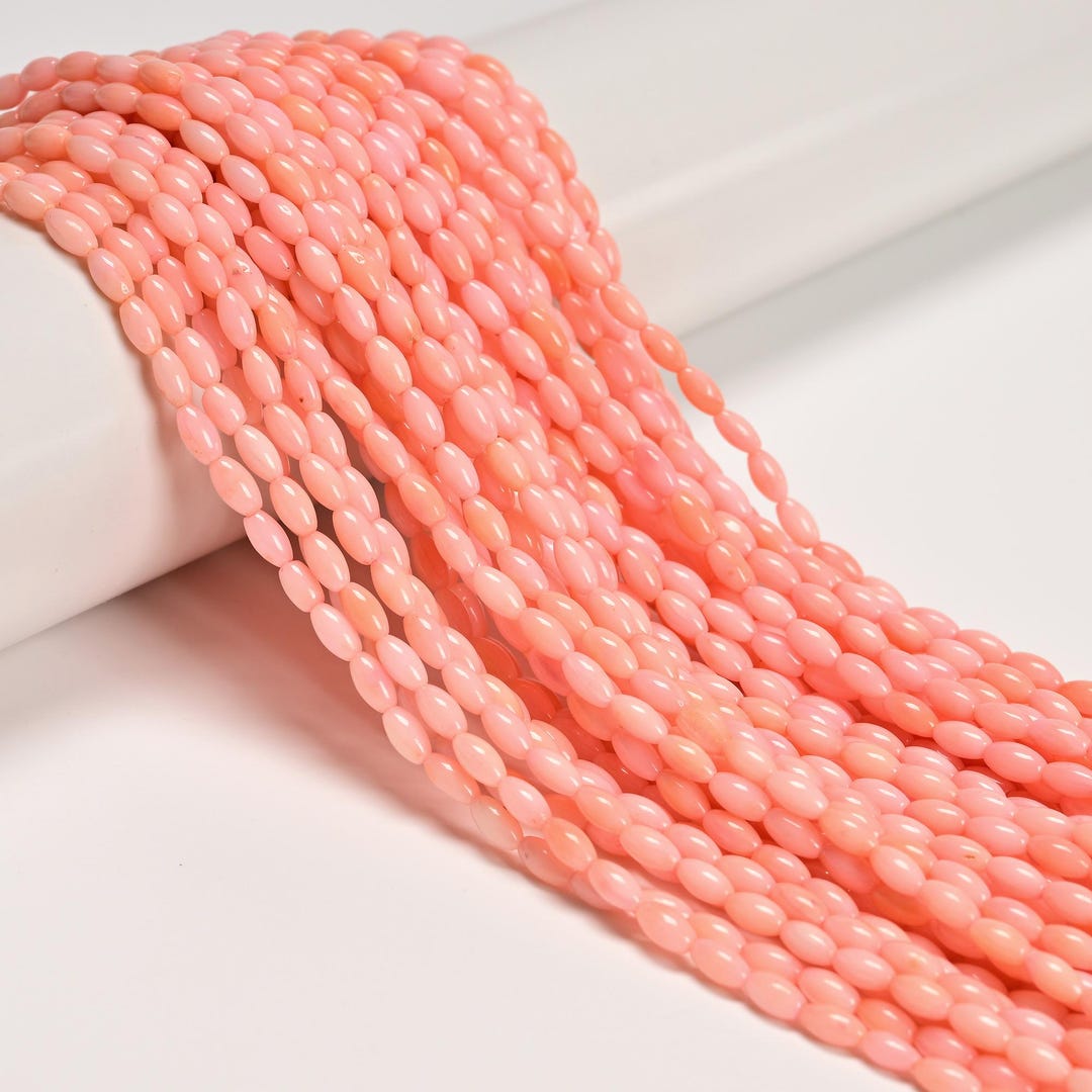 Pink Bamboo Coral Smooth Oval Rice Shape Beads Size 3x6mm 15.5'' Strand ...
