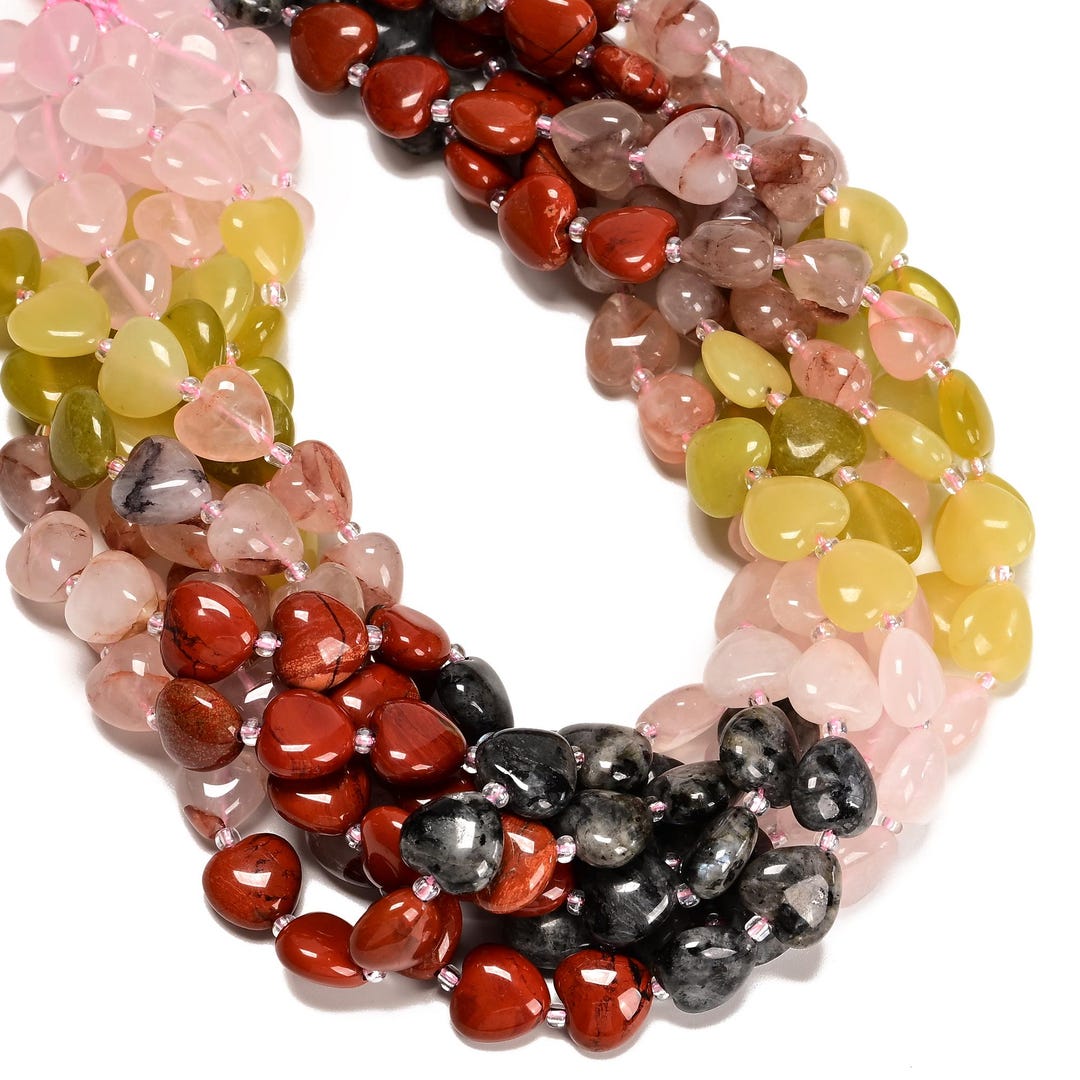 02 Gradient Multi-color Gemstone Smooth Heart Shape Beads Size 12mm 15. ...