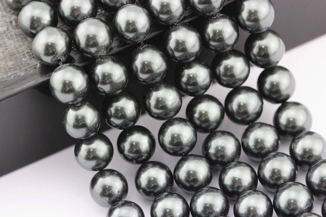Black Gray Shell Pearl Smooth Round Beads 4mm 6mm 8mm 10mm 15.5" Strand ...