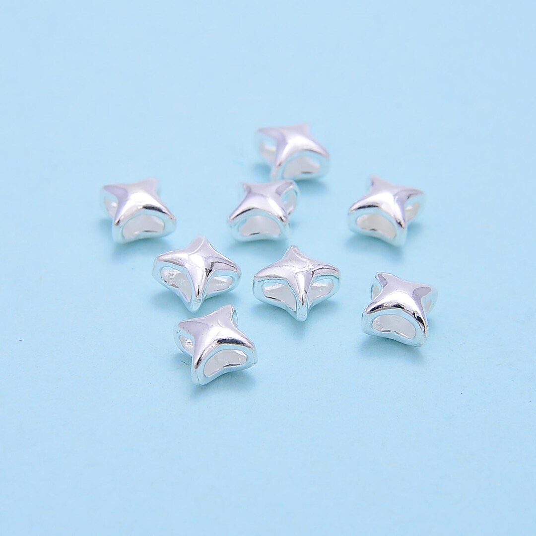 925 Sterling Silver Hollow Four-pointed Star Beads Size 5mm 6 Pieces ...