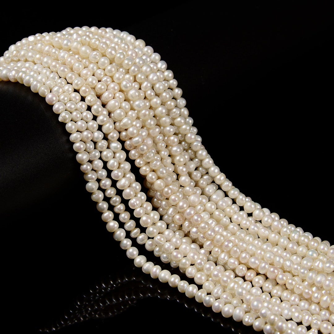 Natural White Fresh Water Pearl Potato Shape Beads Size 3.5-4x4mm 14 ...